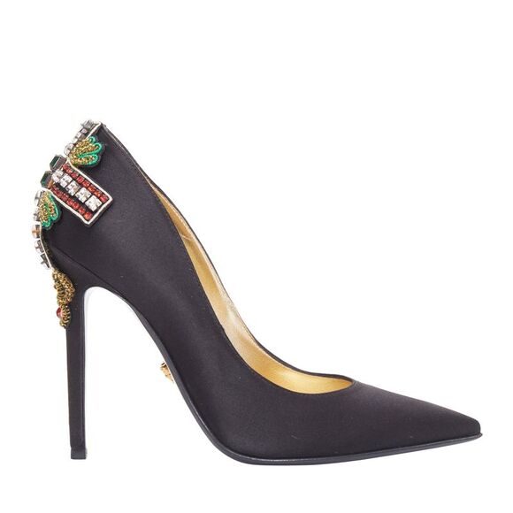 Versace | Shoes | Versace Satin Byzantine Cross Encrusted Heels | Poshmark